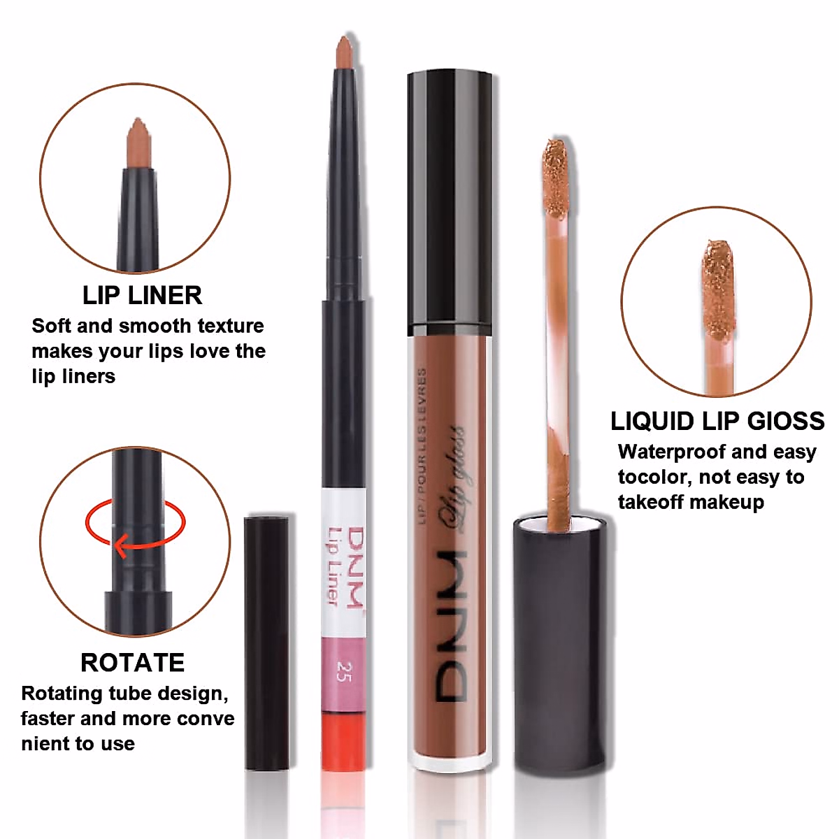 evpct 2Pcs Medium Brown Beige Lip Liner and Matte Lipstick Makeup Sets Vegan Lipstick Lip Liner and Gloss Set Long Lasting Waterproof labiales mate 24 horas originales matte larga duracion 24 25#