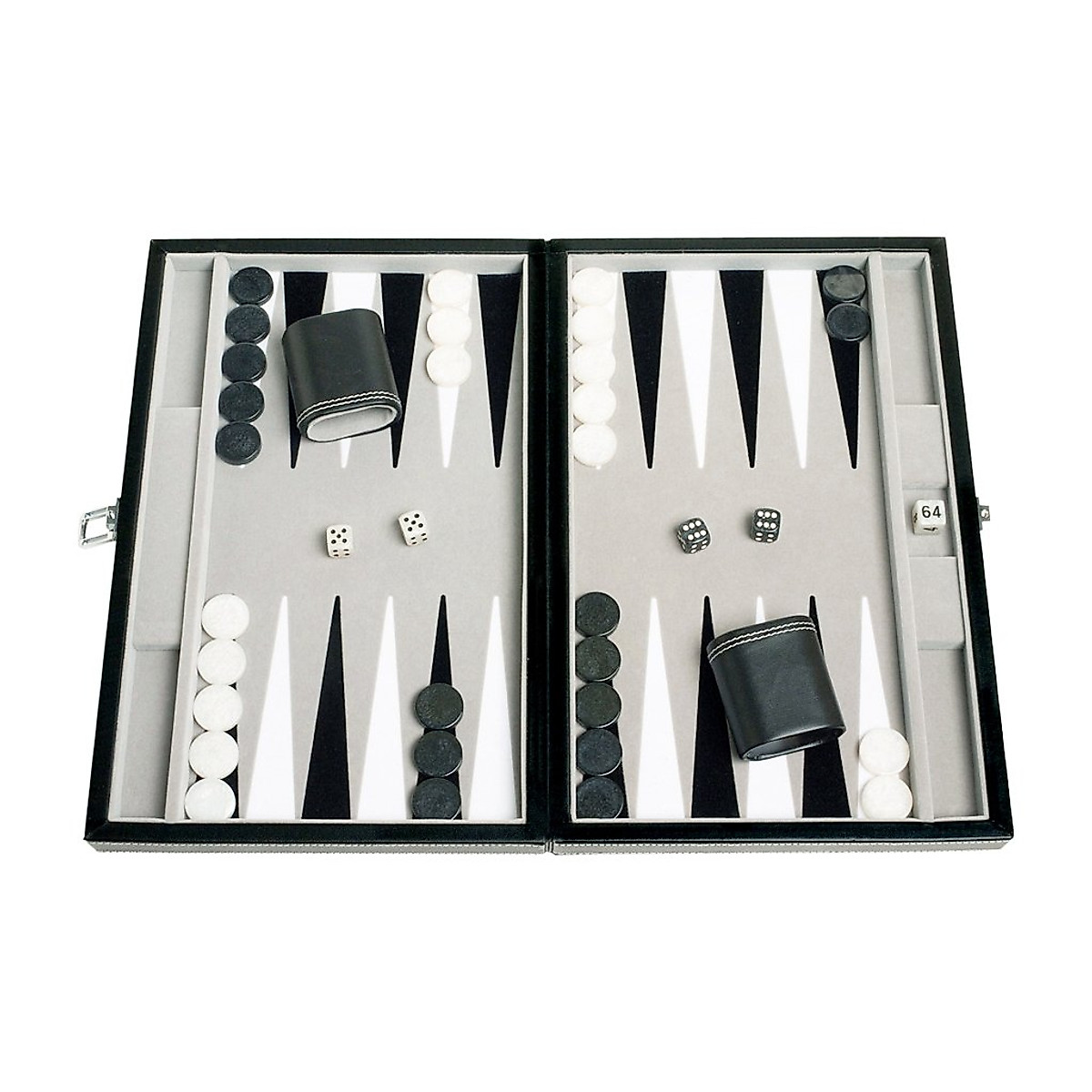 Leatherette Travel Backgammon Set - Inlaid Velvet Field, 15-inch, Black