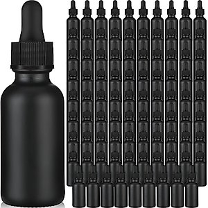Epakh 100 Pieces Black Dropper Bottles 1oz Glass Bottles Bulk Round Bottles with Droppers and Hats 30ml Glass Dropper Bottles for Essential Oils Lab Tinctures Medicine Perfumes