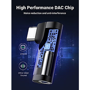 UGREEN USB C to 3.5mm Audio Adapter Type C Aux Headphone Jack DAC Stereo Mic HiFi Right Angle Earphone Dongle Compatible with iPad Pro Air 5 4 Mini 6, Galaxy S23 Ultra S22 S21 S20, Pixel 7 Pro, Black