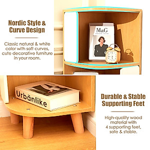 SELFLA 4-Tier Wood Corner Bookshelf, Nordic Style Modern Book Shelf, Tall Shelf & Thickened Wooden Layers, Sturdy Standing Bookcase for Living Room/Bedroom/Office, Easy to Assemble - Natural & White