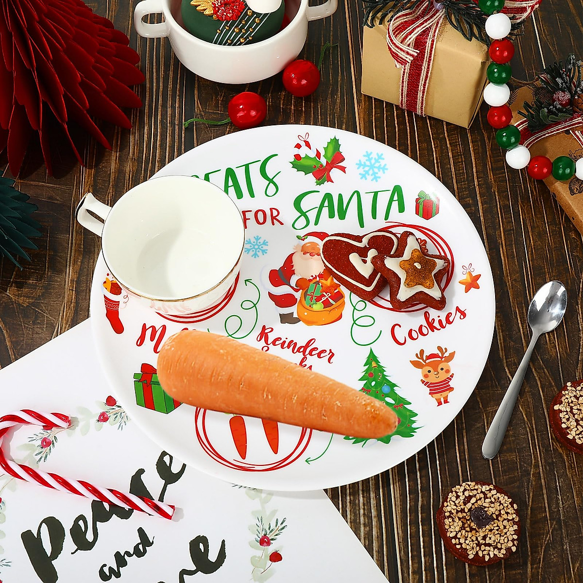 AnyDesign Dear Santa Cookie Plate Round Christmas Plastic Santa Treat Tray Decorative Xmas Eve Treat Serving Boards Cute Plate Platter Mat for Sharing Snack Cookie Milk, 10 Inch