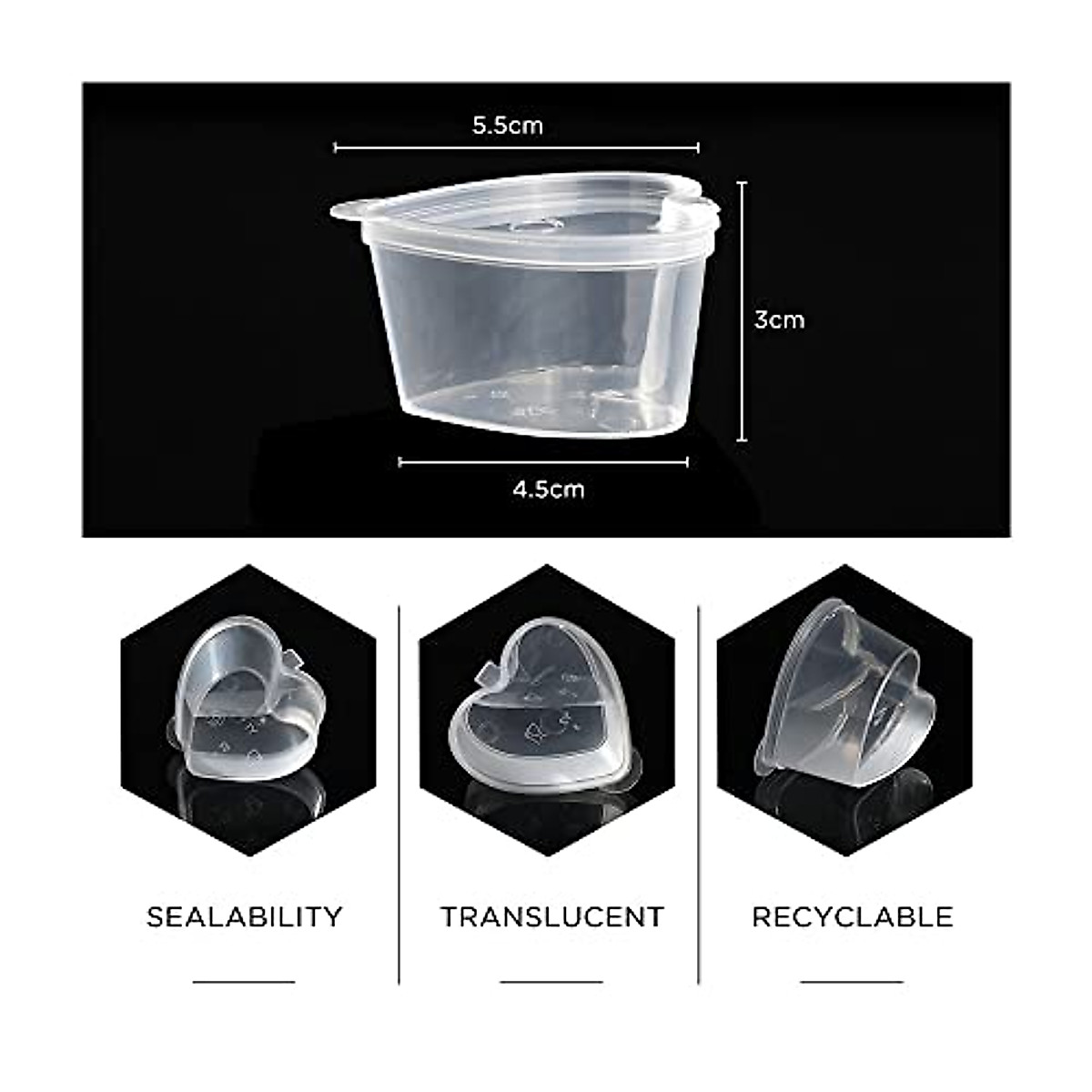 20PCS 45ML Heart Shape Cup Food Box With Lids Disposable Plastic Storage Container Pigment Box For Kitchen Organizer Home