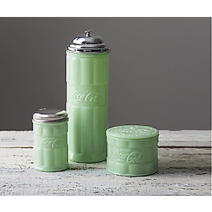 TableCraft's Coca-Cola Jadeite Salt Cellar with Lid 4.25 x 4.25 x 3.75", Green
