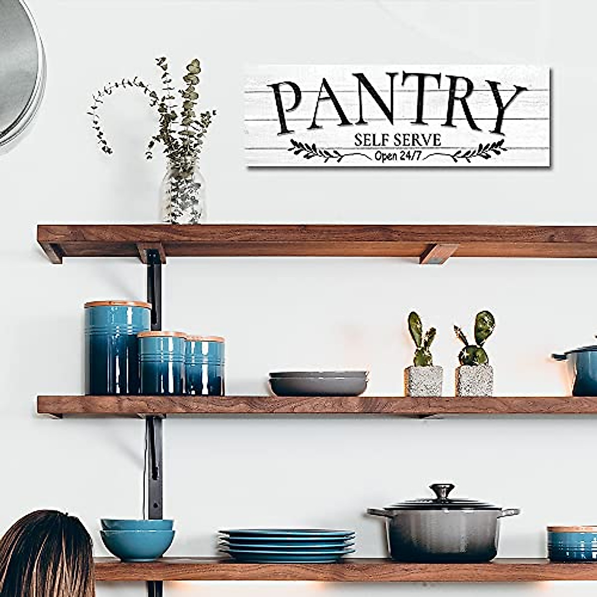 White Pantry Sign Canvas Wall Art Classic European Style Print Rustic Pantry Signs for Kitchen Farmhouse Pantry Door Kitchen Decorations above Cabinets 8x24 inches Pantry Open 24/7 Hanging Wall Decor