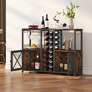 Homeiju Mini Bars for Home, Wooden Coffee Bar Cabinet, Modern Liquor Cabinet for Liquor and Glasses, Farmhouse Buffet Wine Bar Cabinet with Storage Sideboard for Home Kitchen Dining Room