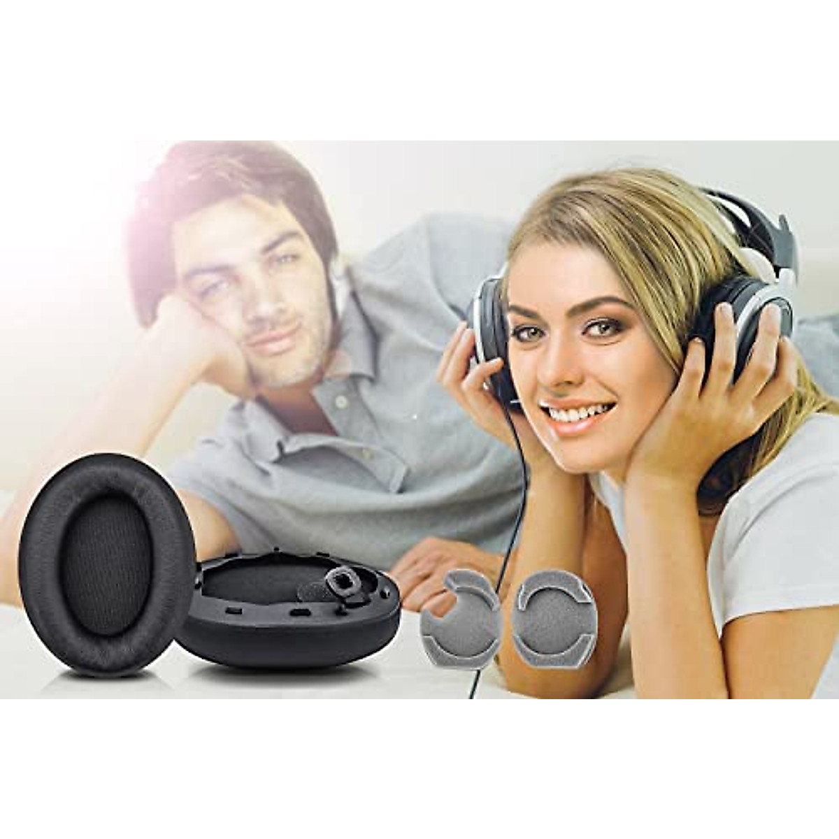 LTYIVABHTTW WH-1000XM4 Earpads - Compatible with WH-1000XM4 WH1000XM4, Ear Cushion with Soft Memory Foam (WH1000XM4 Black Protein Leather)