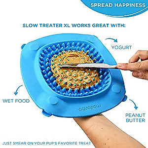Aquapaw Premium XL Licking Mat for Dogs & Cats | Non-Slip Slow Feeding Mat for Food, Treats, Peanut Butter | Dog Anxiety Relief & Boredom Reducer with Suction Cups | Great for Bathing, Grooming - Blue