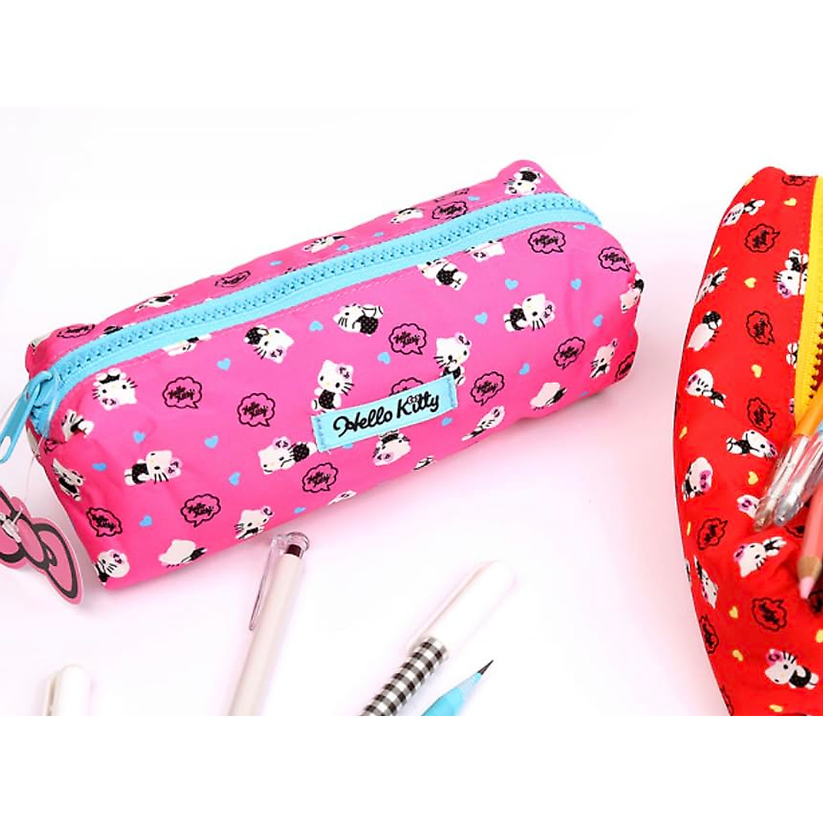 Bandal & Neoul Kitty's Pink & Red Writing Instrument Pouch with Bold Zipper (Pink)