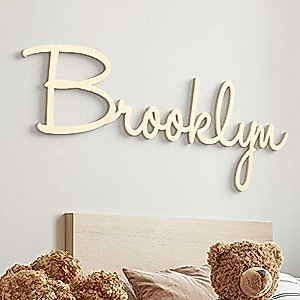 Personalized Custom Wooden Name Sign - BROOKLYN Font Baby Name Sign For Nursery and Wall Decor (12"-55" Wide) - PAINTED Wood Letter Nursery Decor - Wall Art For Girl or Boy Room By 48 Hour Monogram