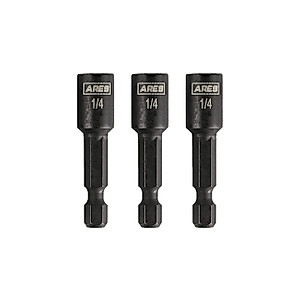 ARES 27012-3-Piece 1/4-Inch Magnetic Impact Nut Driver Bit Set - 1 3/4-Inch Length - Impact Grade Nut Setters with Industrial Strength Magnets