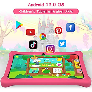 SGIN 10.1 inch Kids Tablet Android 12, 64GB ROM 2GB RAM(TF Card 512GB), Pre-Installed iWawa, Parental Control, 2.4G/5G WiFi, BT4.2, Dual Camera, Educational, Toddler Tablet Shockproof Case(Pink)