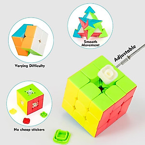 Speed Cube Set, Jurnwey Stickerless Magic Cube Set of 2x2x2 3x3x3 Pyramid Frosted Puzzle Cube
