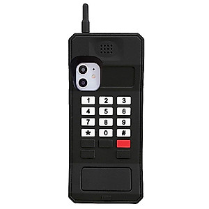 UnnFiko 3D Silicone Case Compatible with iPhone 14 Pro Max, Retro Classic Creative Soft Rubber Bumper Cover Cool Fun Thick Protective Stand Case (Retro Cellphone Black, iPhone 14 Pro Max)