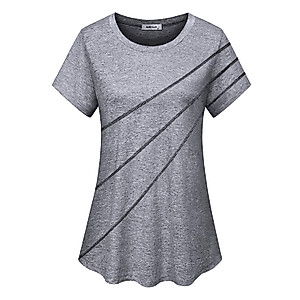 AxByCzD Running Shirts Women Workout Yoga Short Sleeve Tops Crew Neck Gym Casual Jogging Pilates Summer SportwearGrey Medium
