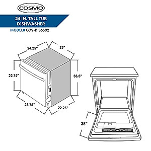 COSMO COS-DIS6502 24 in. Dishwasher in Fingerprint Resistant Stainless Steel with Stainless Steel Tub
