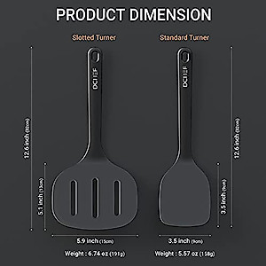 Dailychef Large Silicone XL Turner Set Black - Slotted Turner Wide Spatula Pancake Flipper