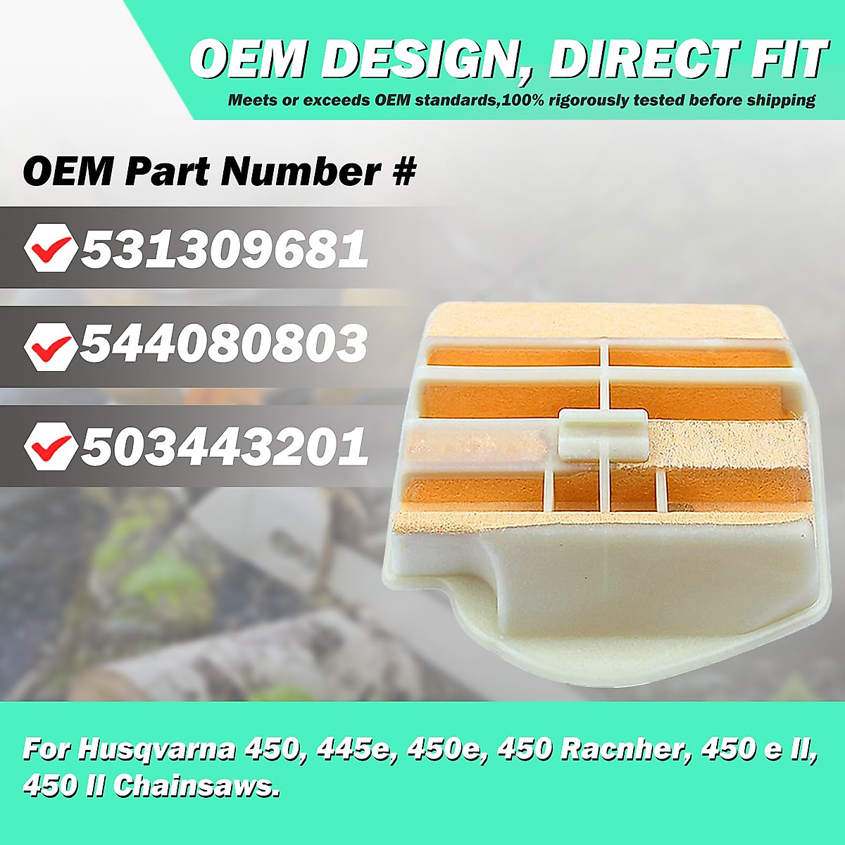 Adefol For Husqvarna 445 450 Air Filter Tune Up Kit Rancher 450 e II 445E II Chainsaw Replacement Parts for 531309681 544080803