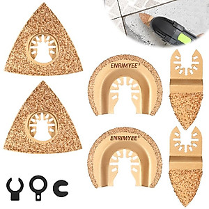 Oscillating Tool Blades, Multi Tool Blades Carbide for Grit Grout Removal, 6 Pcs Oscillating Multi Tool Diamond Segment Swing Semi Circle Triangular Finger Grit Grout Mortar Removal Saw Blades