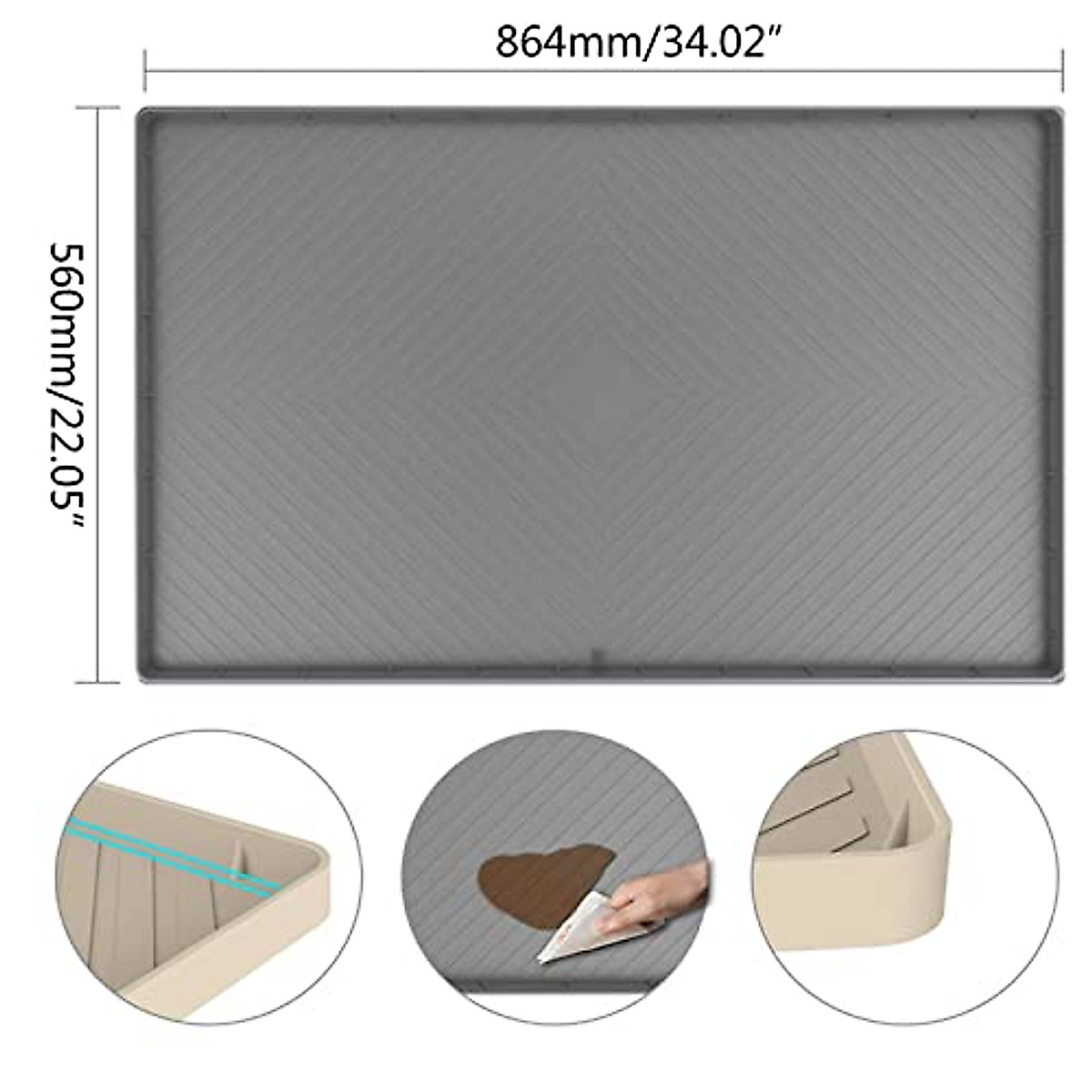 ANXPTIME Under Sink Mat Silicone Under Sink Liner Pad with Drain Hole Designs Water-Proof Sink Pad for Kitchen and Bathroom Silicone Under Sink Liner Pad Cabinet Anti-Foul Mat