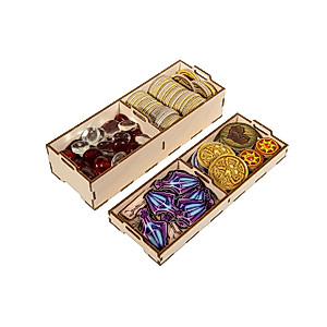 The Broken Token Game Organizer Compatible with Red Dragon Inn: The Character Trove - Wooden Game Organizing Box with Multiple Trays, Dividers and Rows