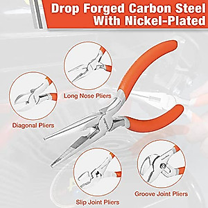 ValueMax 6-Piece Pliers Set, Includes 6 Inch& 4-3/4 Inch Long Nose Pliers, 6 Inch& 4-1/4 Inch Diagonal Pliers, 6 Inch Slip Joint Pliers, 8 Inch Groove Joint Pliers, Dipped Handle for DIY& Home Use