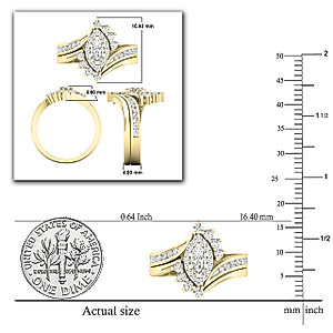 Dazzlingrock Collection 0.95 ctw Marquise & Round Diamond Wedding Ring Matching Band Set for Women (Color I-J, Clarity I2-I3) in 10K Yellow Gold Size 7