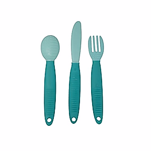 BUSY BABY Eating Utensils for Babies & Toddlers | Fork, Spoon, & Knife | Food-Grade Silicone & Tritan Plastic | Dishwasher Safe, BPA Free (Spearmint)