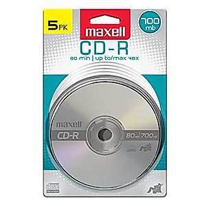 Maxell – 648220, Premium Quality Noise free Surface Playback Recordable CDs 700Mb Storage – 2x to 48x, Write Speed with 80 minutes - Blank CDs, CD Storage & Reusable Spindle Case Holder - 5 Pack