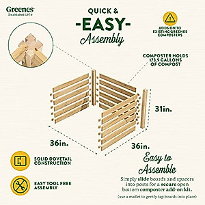 Greenes Fence Cedar Wood Composter Add-On Kit, 36" L x 36" W x 31" H / 173.92 gallons - Not Meant for Independent use; to be Added on to RCCOMP36 Composter Kit - Made in USA with North American Cedar