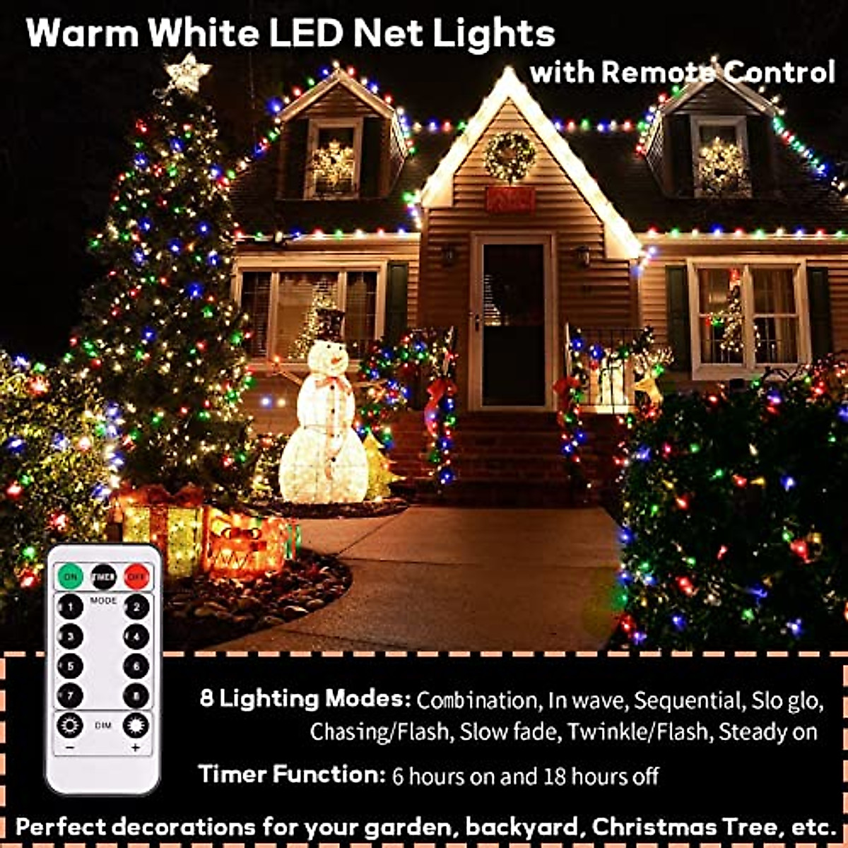 Christmas 200 LED Net Lights Plug in, 6.6ft X 9.8ft Dark Green Wire Garden Net Lights with Remote 8 Modes Timer Dimmable Mesh Light Waterproof for Outdoor Roof Wall Fence Xmas Tree Decor (RGB)