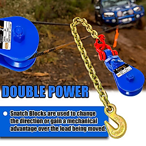 FITHOIST 2 Tons Snatch Block with G80 Chain | 3" Sheave for 3/8" Inch Wire Rope | High Strength Snatch Blocks for Towing and Recovery Applications | Tow Truck Rollback Wrecker Car Hauler Winch