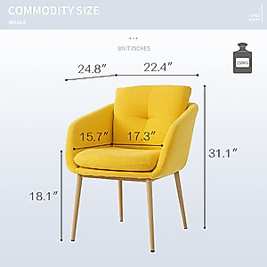 Mid-Back Computer Chair Upholstered Home Office Chair Fabric Armchair Desk Chair Bedroom Living Room Work Chair with Armrests (Yellow)