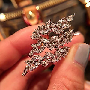 Rhinestone Leaf Climber Wrap Finger Band for Women Girls CZ Crystal Elegant Flower Open Layered Statement Rings Promise Engagement Rings Wedding Bands Jewelry Gifts