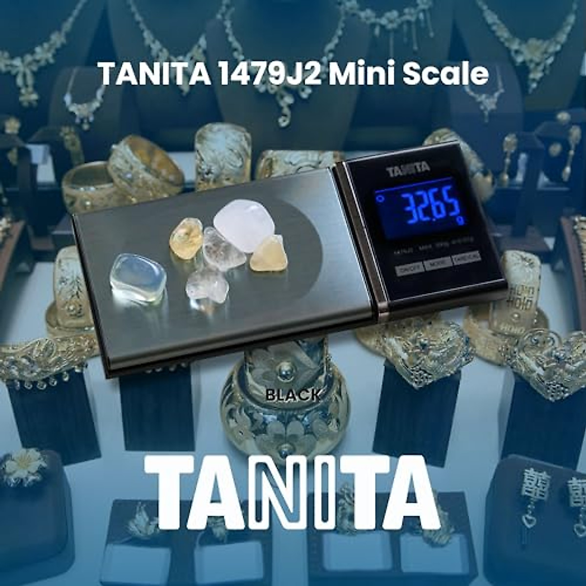 Tanita 1479J2 Mini Scale - Japan Technology Accurate Digital Pocket Scale for Jewelry - 200G Capacity - Blue Backlit Display - 6 Different Modes of Measurement: Gram, Oz, Carat, Troy Oz, Dwt, Grain