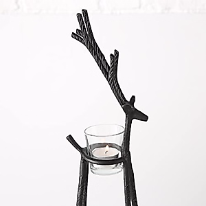 Rustic Reindeer Votive Candle Holders, Set of 3, Handmade, Forged Black Aluminum, Glass Cups, 10.25, 14.25, and 20 Inches