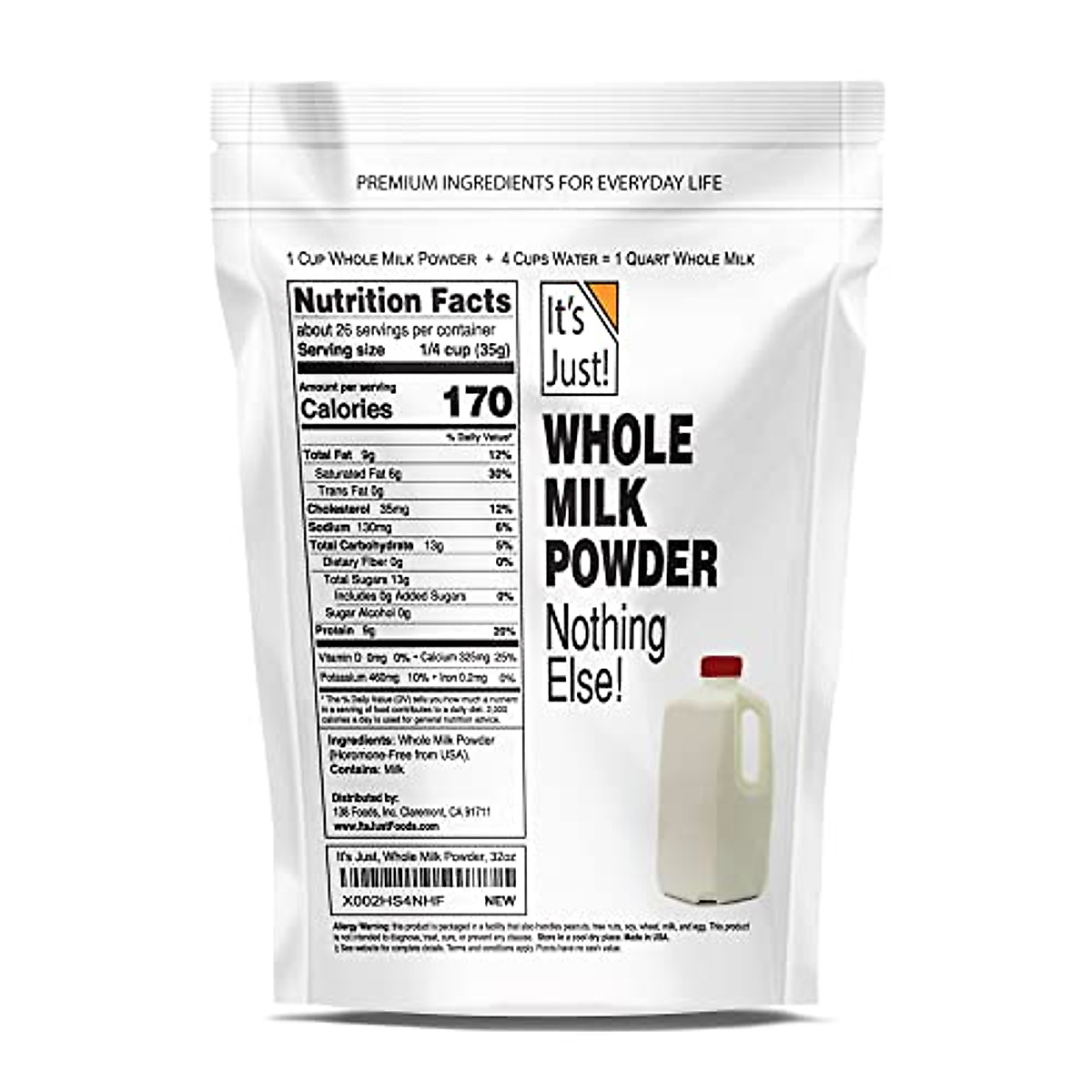 It's Just - Whole Milk Powder, Real Dried Milk, Just Add Water, 32oz