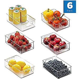 Kapebow Kitchen Storage Organizer Bins - Home Pantry Organizers 6pcs Refrigerator Organizer Bins Plastic Fridge Freezer Containers Cabinets Bin BPA Free Clear Plastic Pantry Storage Racks