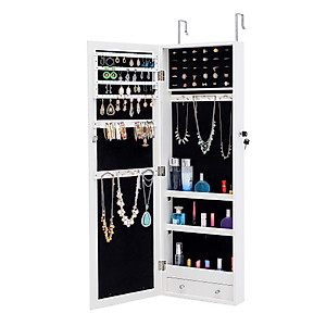Jaxenor Fashion Simple Jewelry Storage Mirror Cabinet Can Be Hung On The Door Or Wall, White
