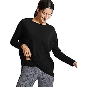 CRZ YOGA Long Sleeve Workout Shirts for Women Loose Fit-Pima Cotton Yoga Shirts Casual Fall Tops Shirts Black Small