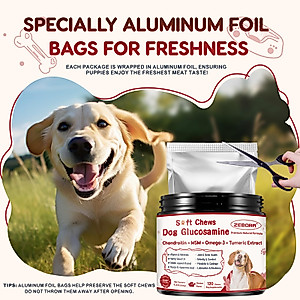 Glucosamine for Dogs, Joint Supplement for Dogs with Chondroitin, MSM, Omega-3, Turmeric and Vitamins for Pain Relief, Dog Joint Supplement with Calcium and Phosphorus for Bone Health, 120 Soft Chews