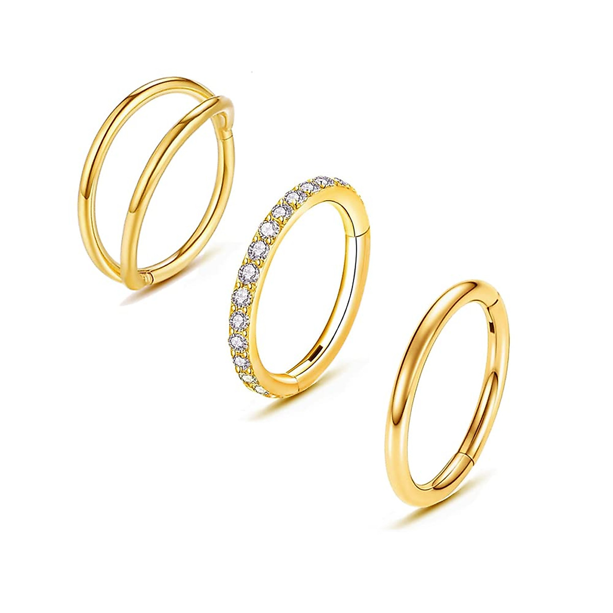 MeiziQL Nose Ring Hoops Gold Surgical Steel Double Hoop Nose Rings 18G Septum rings Cartilage Earrings Conch Helix Rook Hoop Daith Tragus Single Piercing Jewelry for Women Men(18G Gold 8mm)