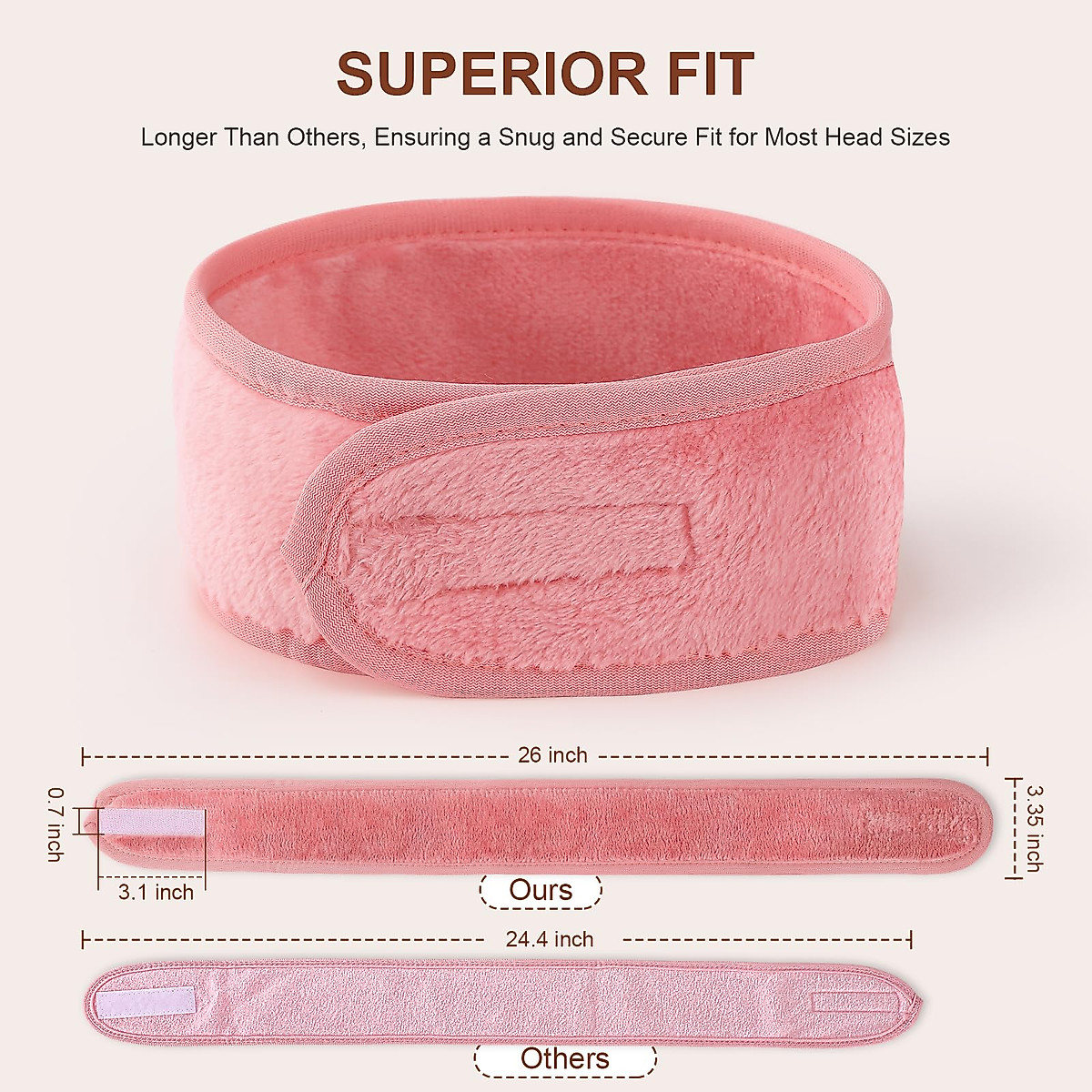 4 Pack Spa Headbands for Women, Lengthened Adjustable Makeup Headbands for Women's Hair, Stretch Flannel Headband for Washing Face, Wrap Towel for Skincare, Facial Mask, Bath and Sport with Magic Tape