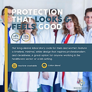 Magnus Care Professional Lab Coat for Women & Men, White Unisex Labcoat, Cotton Poly Medical Doctor Nurse Med Laboratory Coat