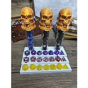 MunnyGrubbers - Dice Display Rack Shelf - Dice Jail - Dice Holder - (3 x Random 7PCS D20 Dice Set Included) - Display Up to 3 Sets of Dice and Vials - Dungeons and Dragons - DND - D&D - (Silver)