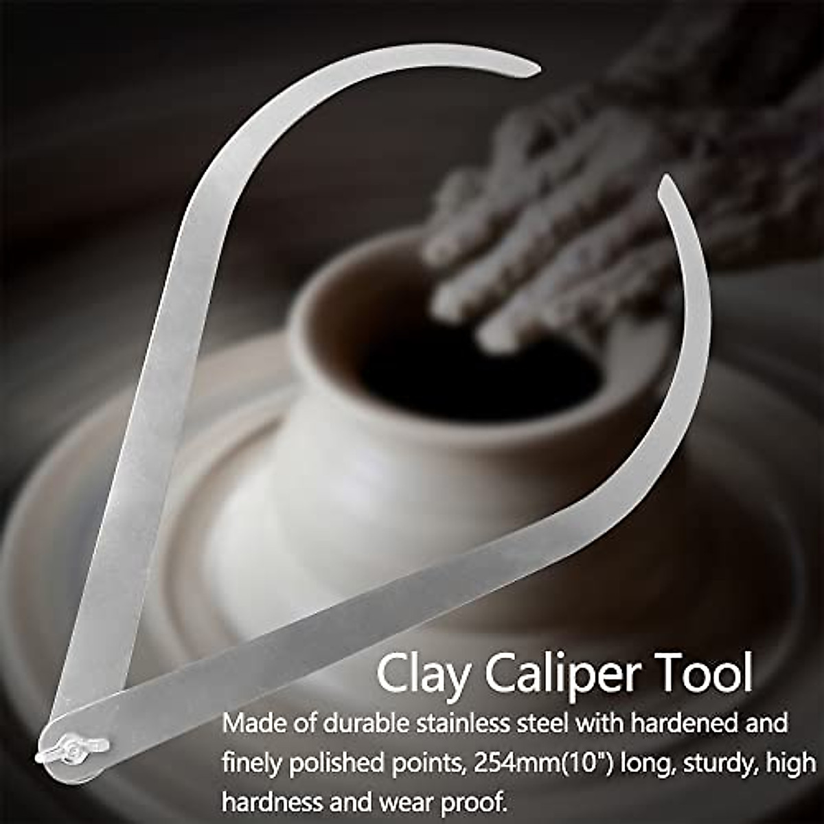 Watris Veiyi 10inch Clay Caliper Tool, Stainless Steel Caliper Clay, Measuring Pottery Tool, Bent Leg Stainless Steel Caliper, Inside Outside Caliper, Sculpture Ceramic Tool for Carving Modeling