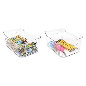 Isaac Jacobs 4-Pack Small Clear Storage Bins (9.4” x 6.7” x 4.1”) w/ Handles, Plastic Box Set, Home, Office, Fridge, Freezer, Kitchen, Pantry Organization Container, BPA-Free/Food Safe (Small, 4-Pack)