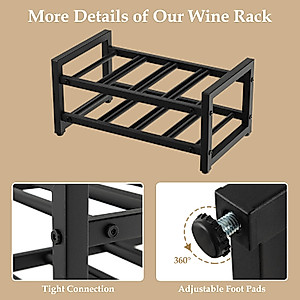 GOFLAME 2-Tier Wine Rack, Freestanding Countertop Wine Display Rack with Adjustable Foot Pads, Rust-Proof Surface, 8-Bottle Metal Wine Bottle Holder for Kitchen, Bar, Pantry, Cellar, Basement, Black