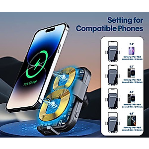 Risingstar Wireless Car Charger, 15W Fast Wireless Car Charger Mount, Auto-Clamping Alignment Windshield Dashboard Air Vent Cell Phone Holder for iPhone 14/13/12/11/pro/X/8, Samsung S20/S10/S9/S8