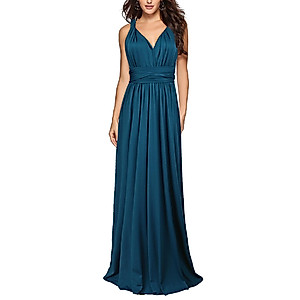 Sexyshine Women's Backless Gown Dress Multi-Way Wrap Halter Cocktail Dress Bandage Bridesmaid Long Dress(TE,XL)